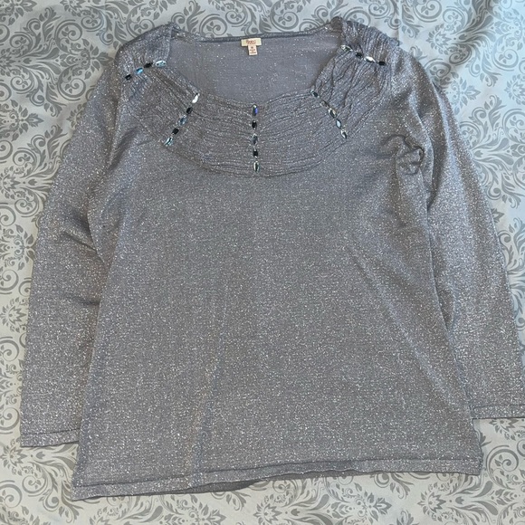 Reba | Tops | Reba Woman Silver Shimmer Rhinestone Sweater X Like New ...